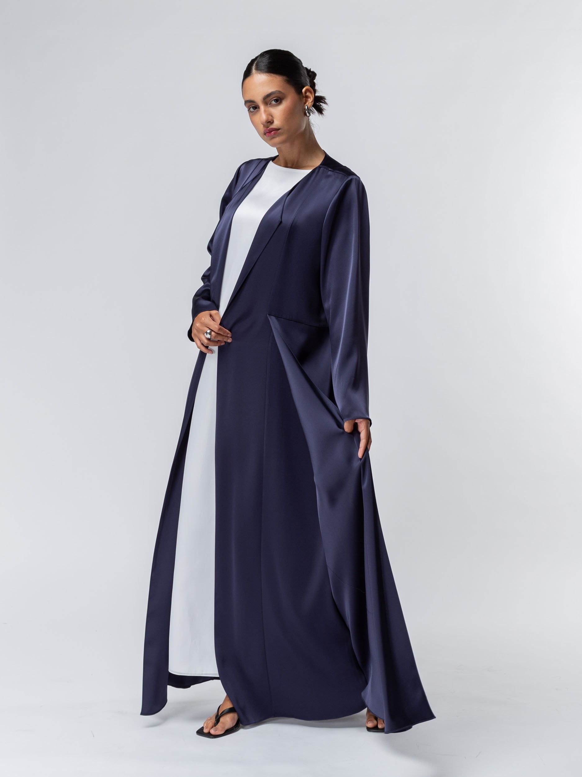 Satin Layer Abaya in Midnight Blue – CHI-KA