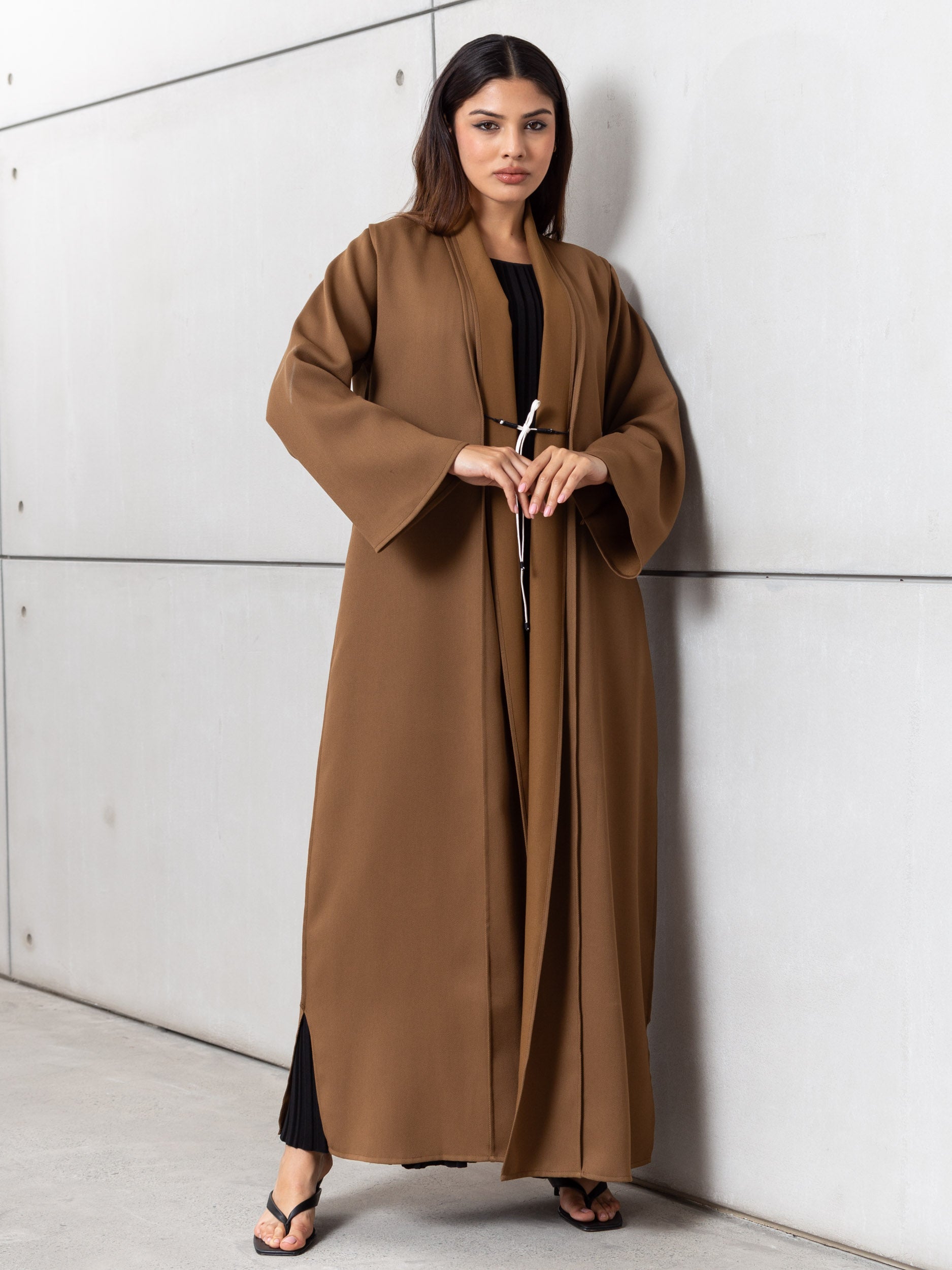 Tencel Twill Abaya in Golden Brown with Japanese String Detail – CHI-KA